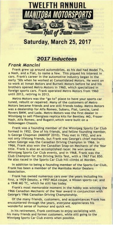 Frank Mancini is Being Inducted into the Manitoba Motorsports ...
